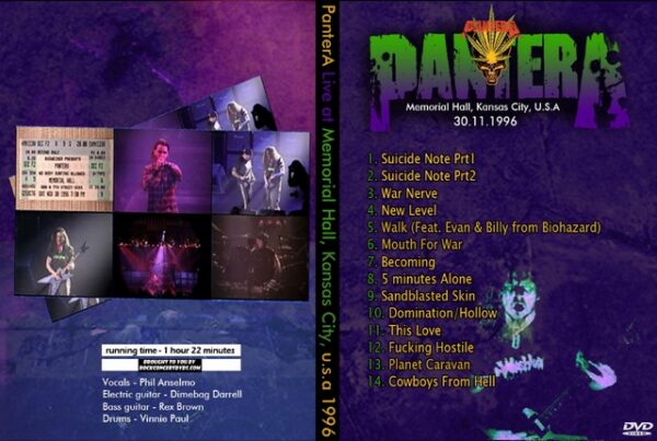 Pantera 1996-11-30 Memorial Hall, Kansas City, MO DVD – Rock Concert DVD's